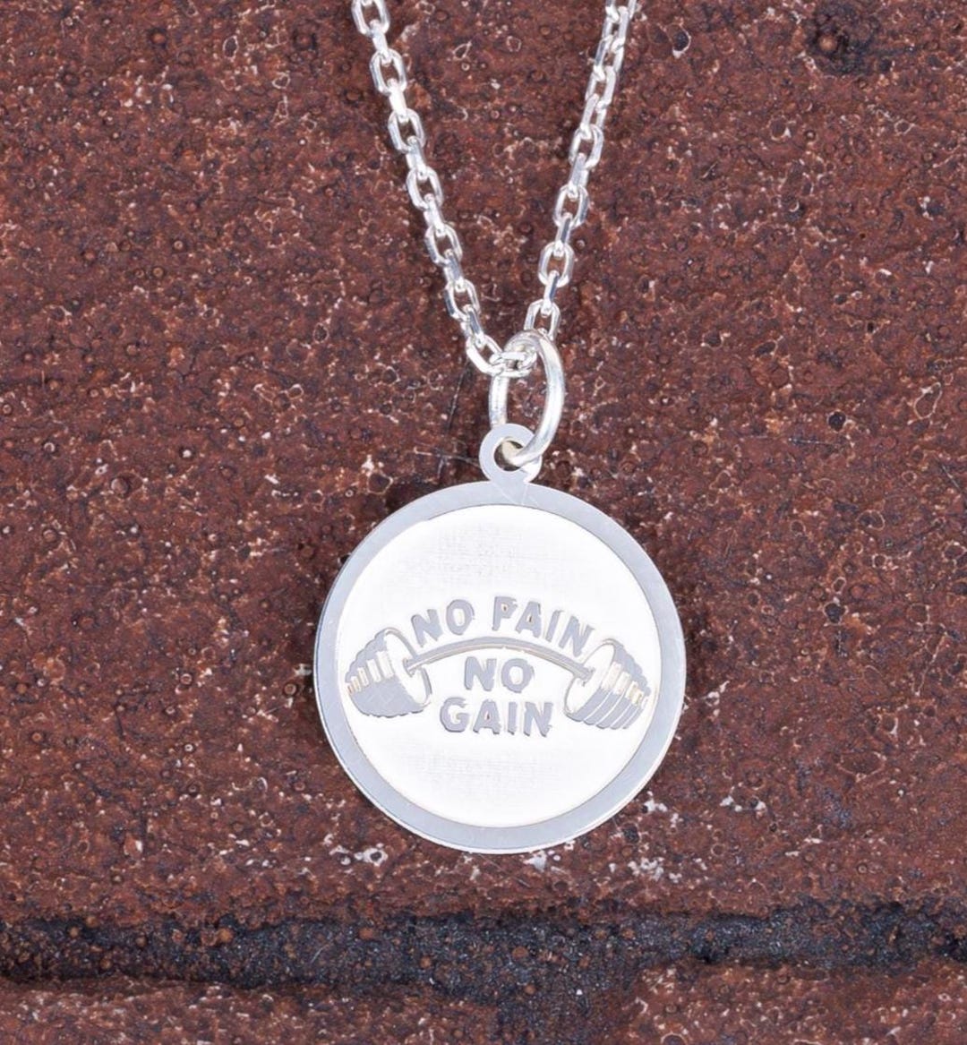 No Pain No Gain Necklace 925K Sterling Silver | Fitness Barbell Pendant ...