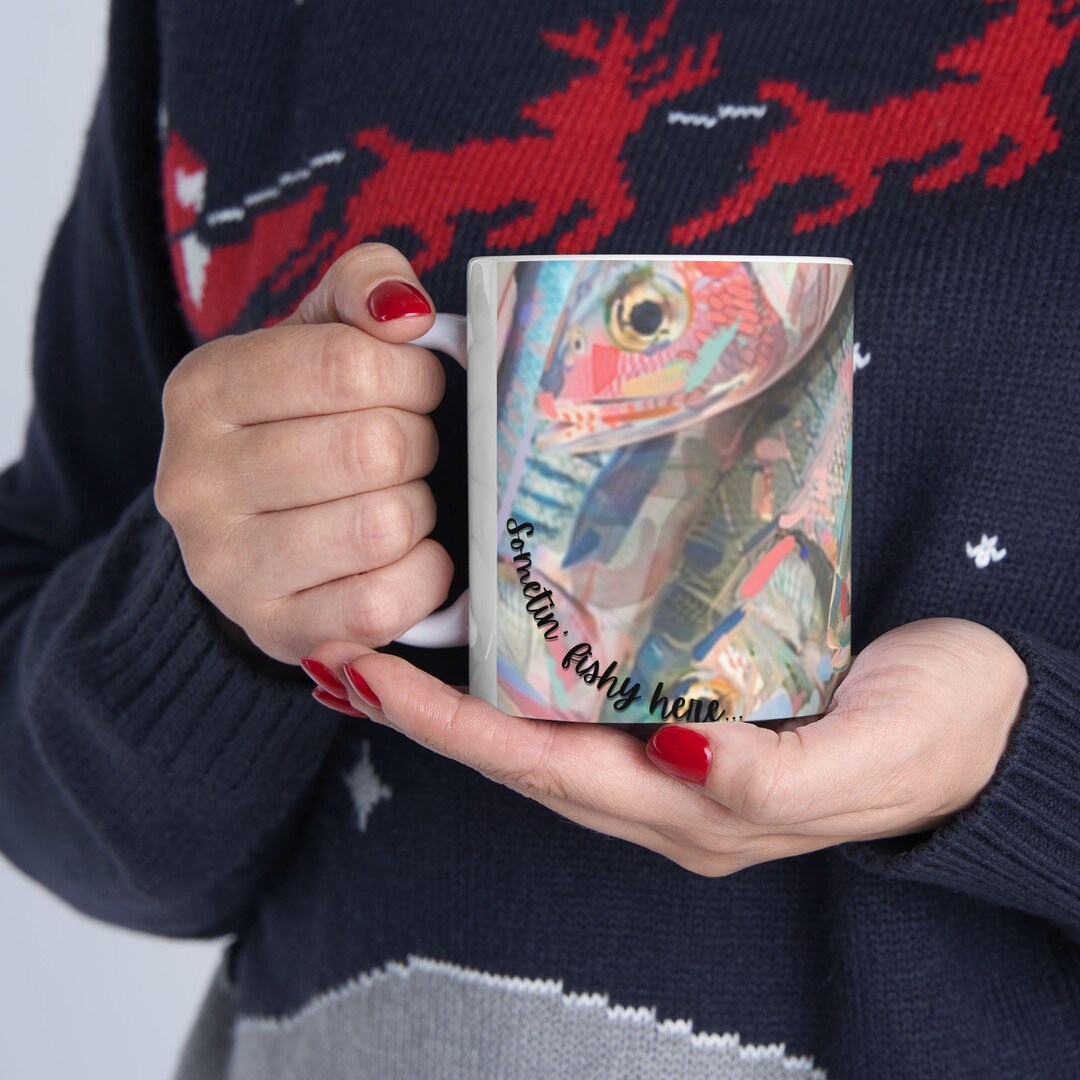 Fishy #5 Ceramic Mug, Ocean Sea Fish Coffee Cup, Funny Fishing Gift ...