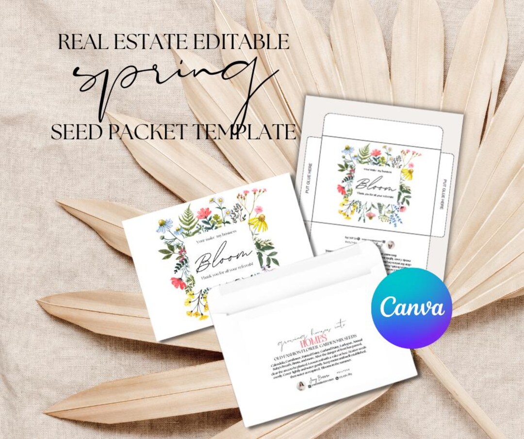 Real Estate Seed Packet Template for Realtor Editable Floral Digital ...