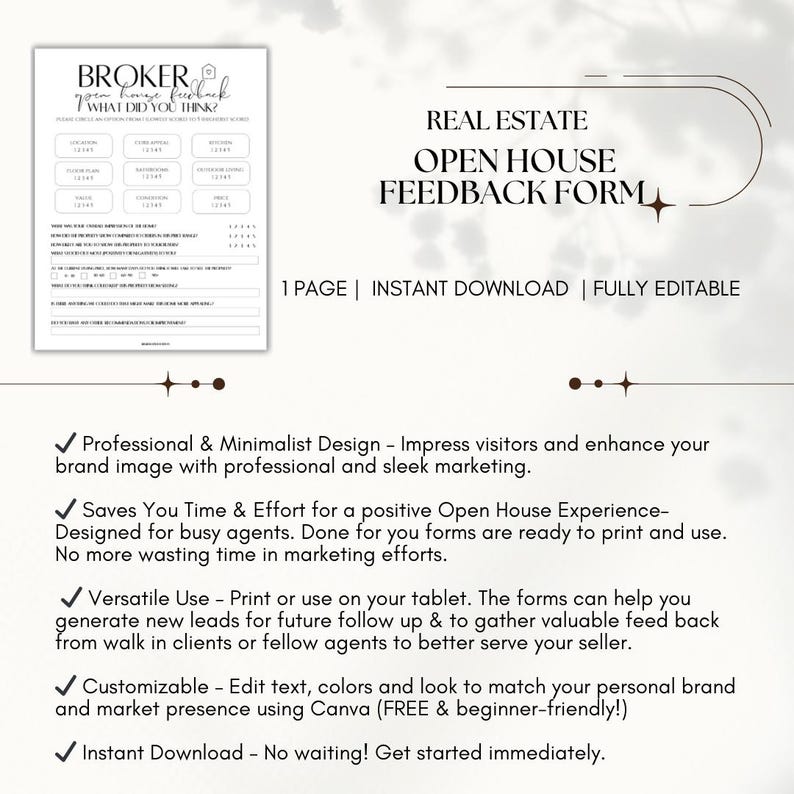Real Estate Broker Open Feedback Form Editable Template for Realtor ...