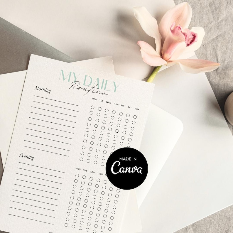 Editable Daily Routine Checklist: AM PM Habit Tracker (canva Template ...