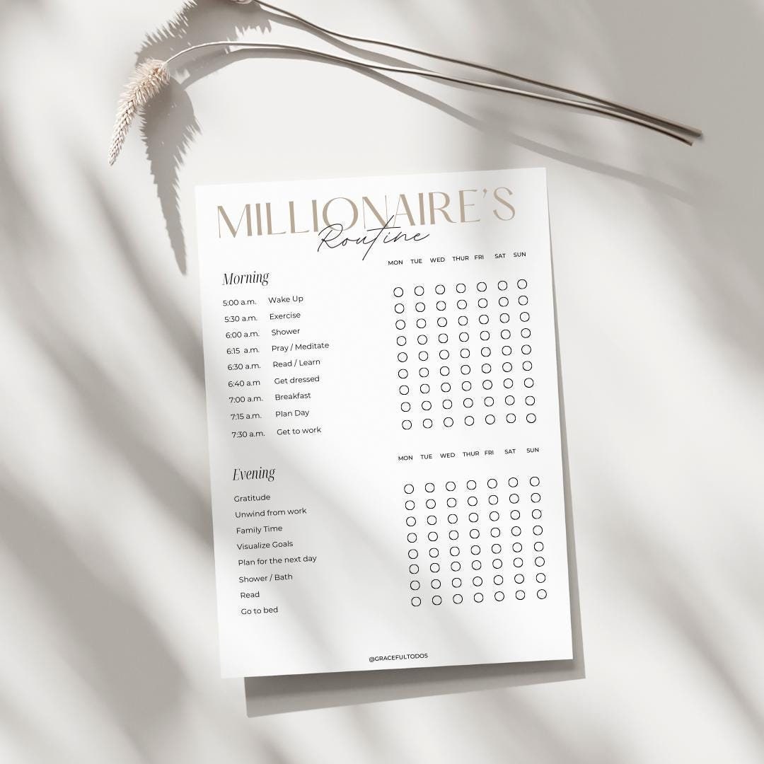 Millionaire Daily Routine Printable AM PM Checklist Template Morning ...