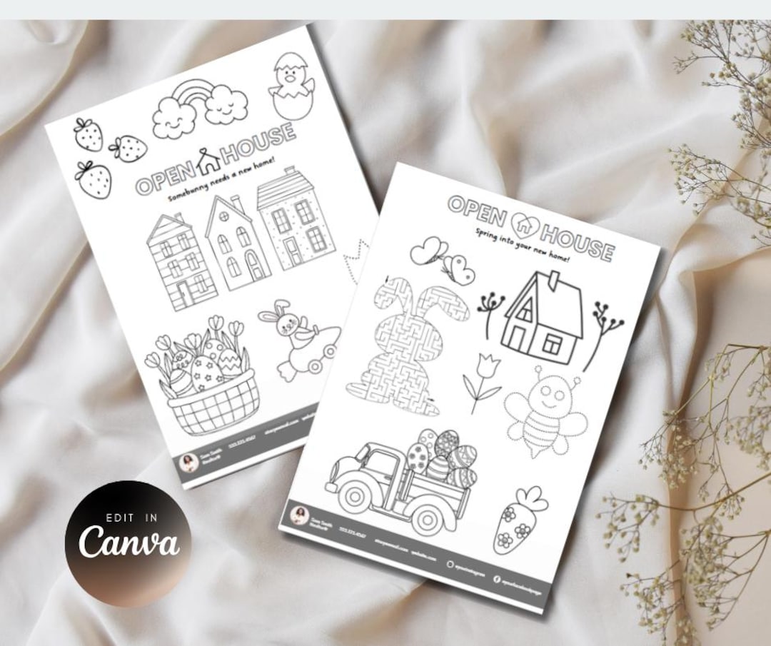 Easter Open House Kid Coloring Page for Realtor Editable Template Open ...