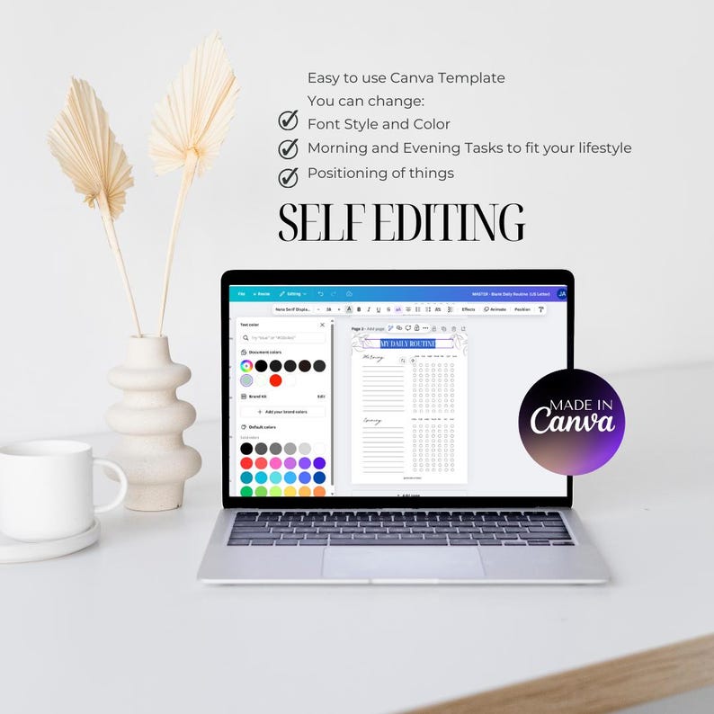 Editable Daily Routine Checklist: AM PM Habit Tracker (canva Template ...