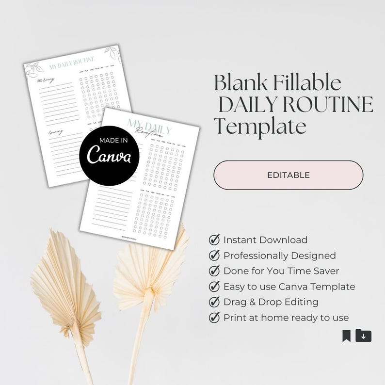 Editable Daily Routine Checklist: AM PM Habit Tracker (canva Template ...