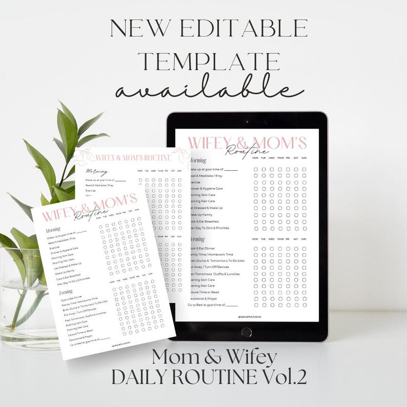 Editable Mom Wife Routine Checklist: AM PM Habit Tracker (digital ...