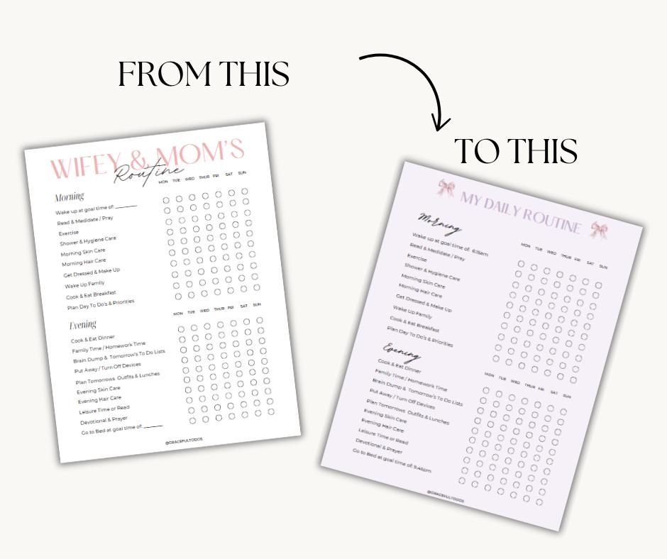 EDITABLE Mom Wife Daily Routine Checklist AM PM Routine Habit Template Elegant Morning Evening ...