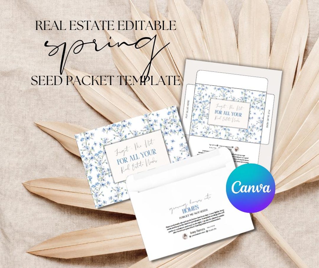 Realtor Seed Packet Template: Editable Floral Open House Favor (digital ...