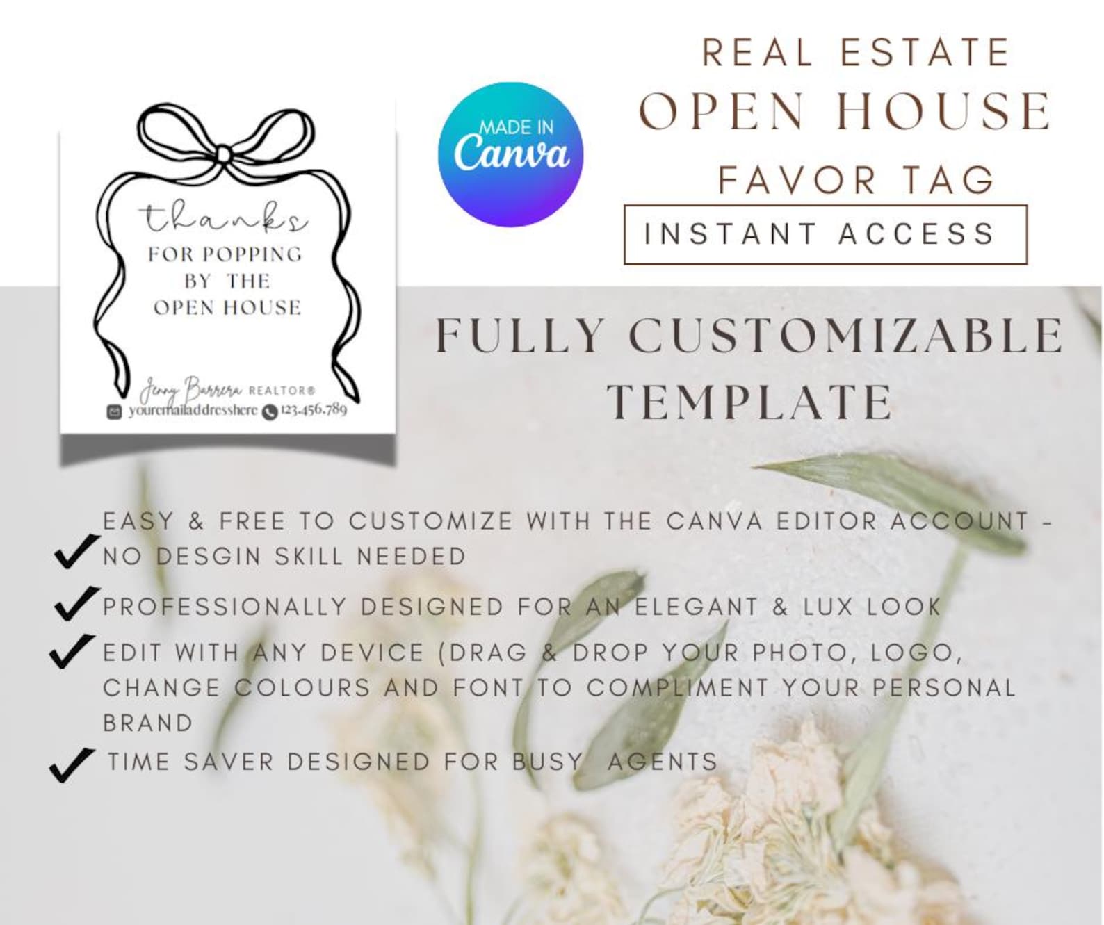 Real Estate Open House Pop by Tag Template for Realtor Editable Open ...