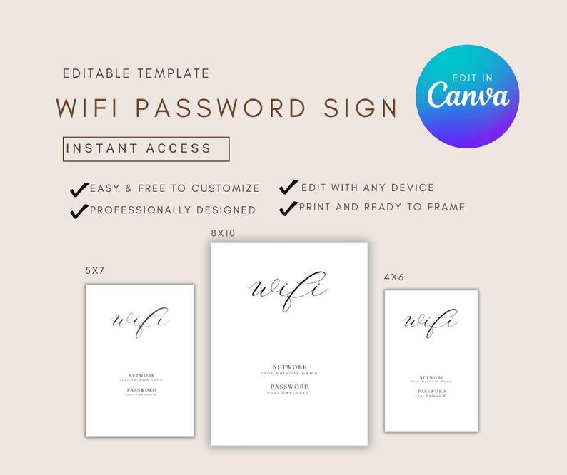 Editable Wifi Password Sign: Modern Guest Network Template (PDF) - Etsy