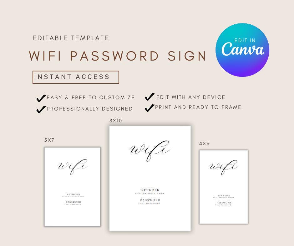 Editable WIFI Password Sign Small Business Wifi Template Airbnb Guest ...