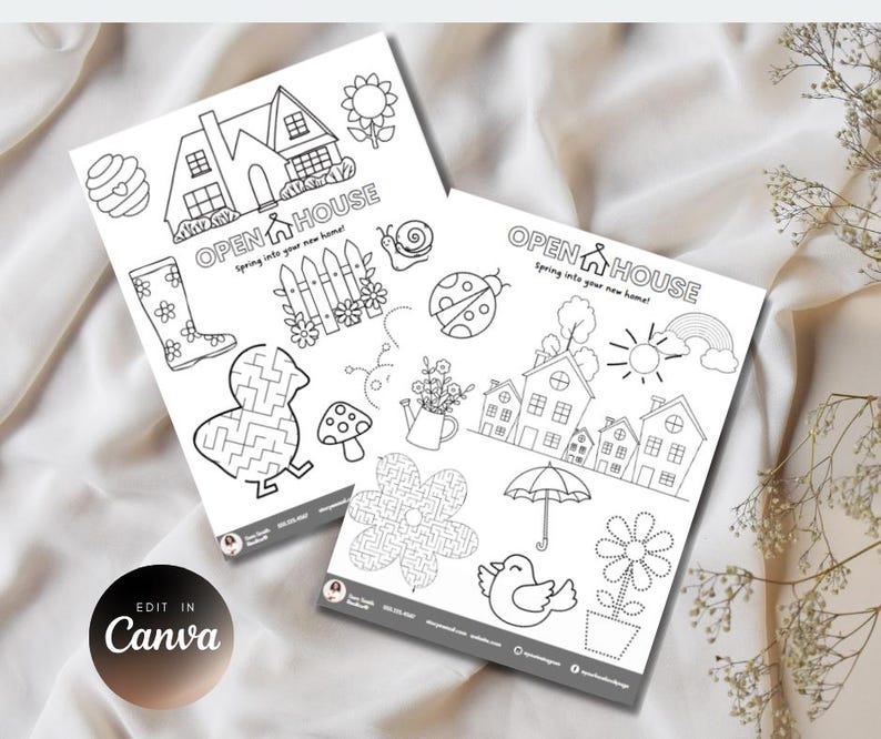 Realtor Open House Coloring Page: Editable Kid Activity (digital ...