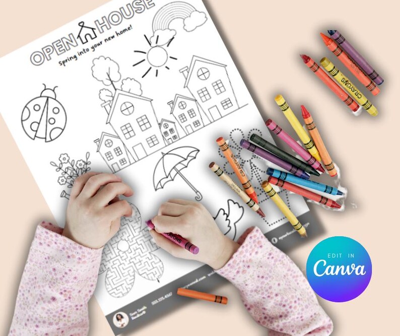 Real Estate Open House Coloring Page: Kid Activity (editable Canva ...