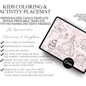 Quinceañera Coloring Page Placemat: Editable Kids' Party Activity ...