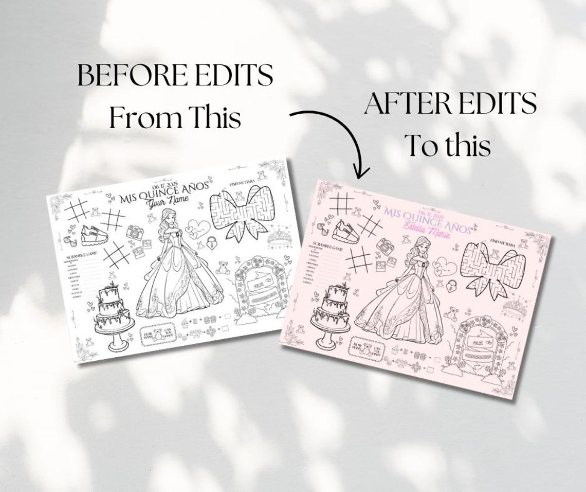 Quinceañera Coloring Page Placemat: Editable Kids' Party Activity ...