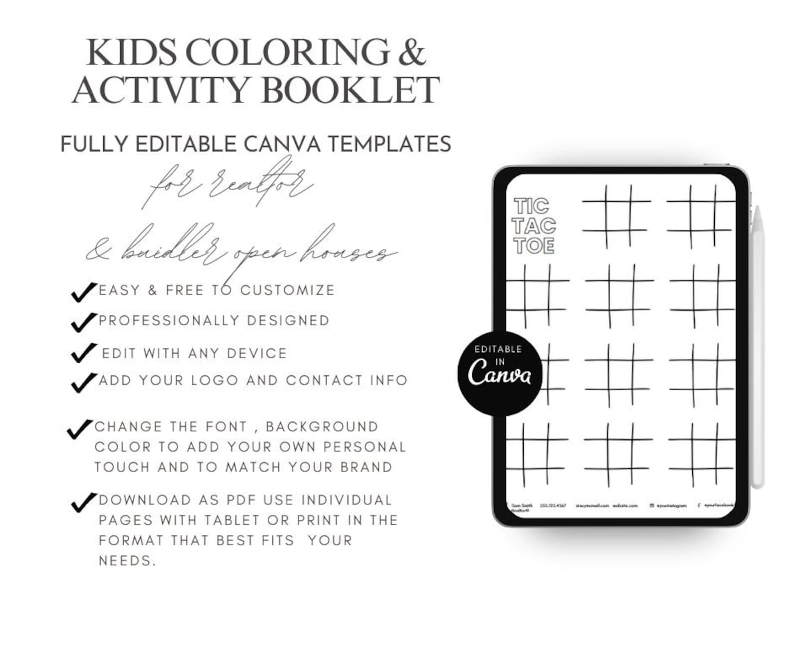 Real Estate Coloring Activity Book Template for Kid Editable Open House ...