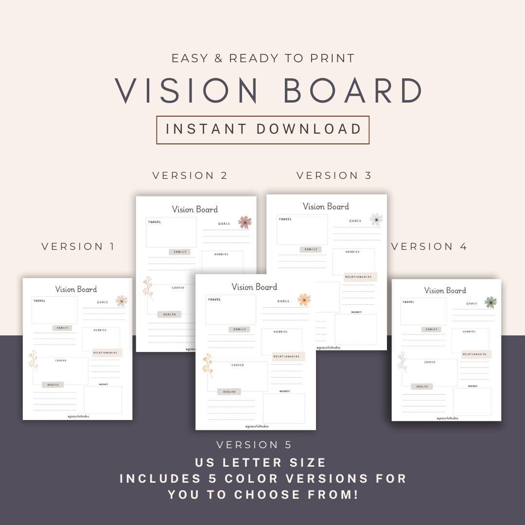 Fillable Vision Board Template Floral Vision Board PDF Downloadable ...