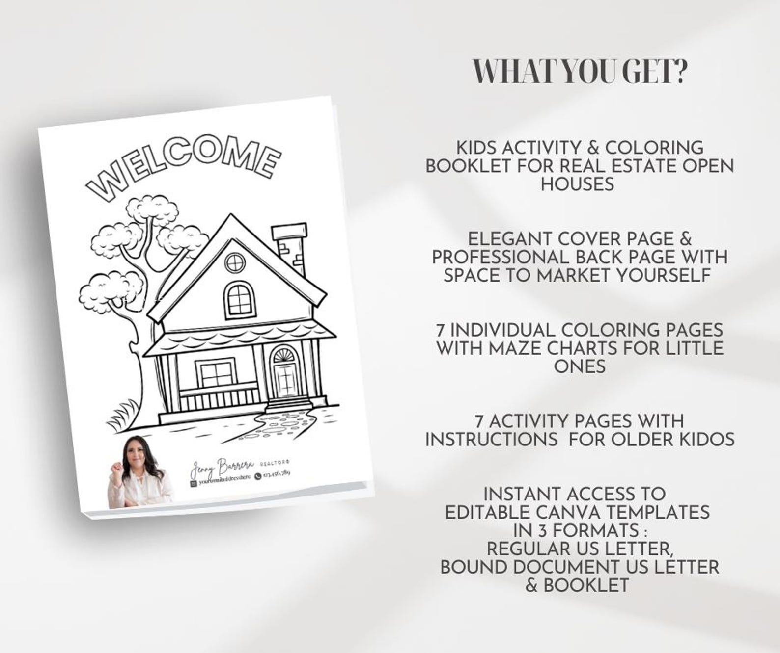 Real Estate Coloring Activity Book Template for Kid Editable Open House ...
