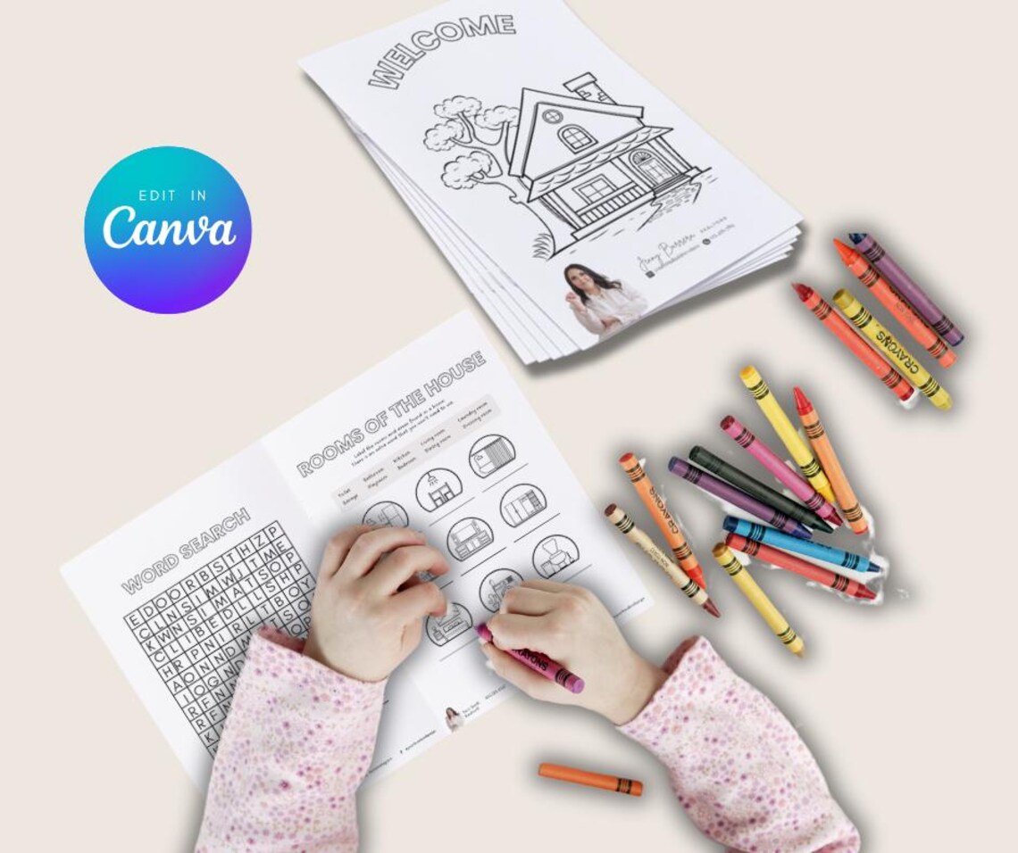 Real Estate Coloring Activity Book Template for Kid Editable Open House ...