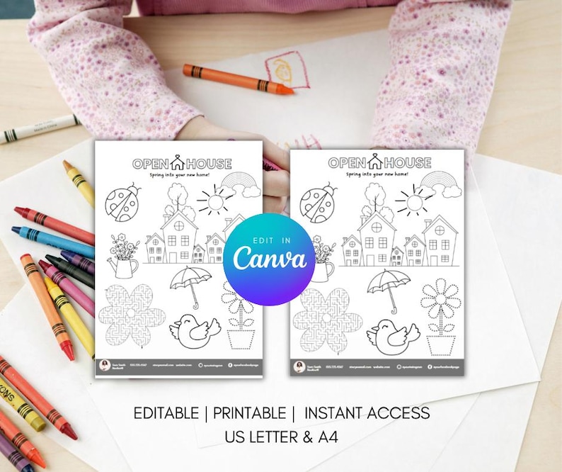 Realtor Open House Coloring Page: Editable Kid Activity (digital ...