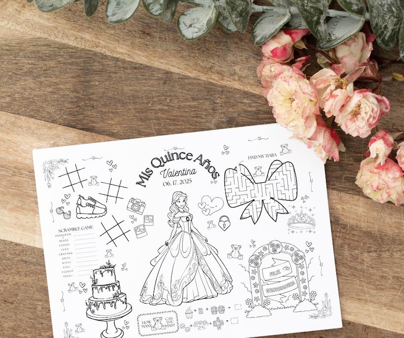 Quinceañera Coloring Page Placemat: Editable Kids' Party Activity ...
