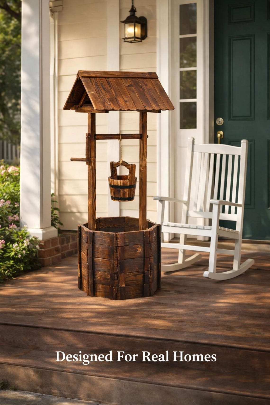 Rustic Wooden Garden Well Planter Outdoor Yard Decor Large Farmhouse ...