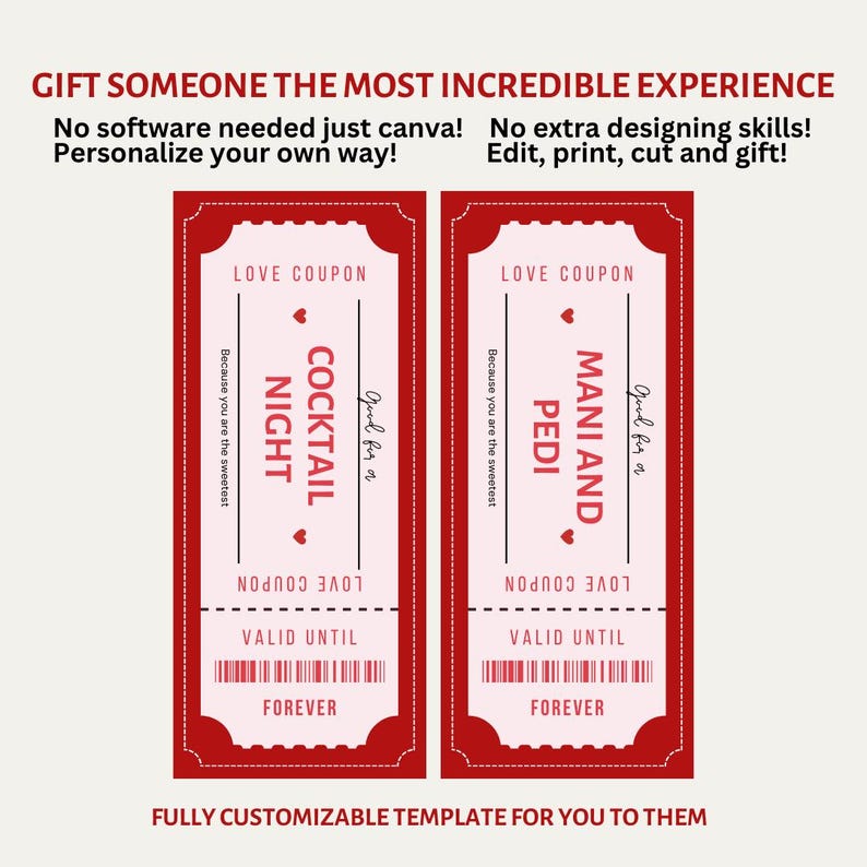 100 Editable Love Coupons Template for Couples | Printable Romantic ...