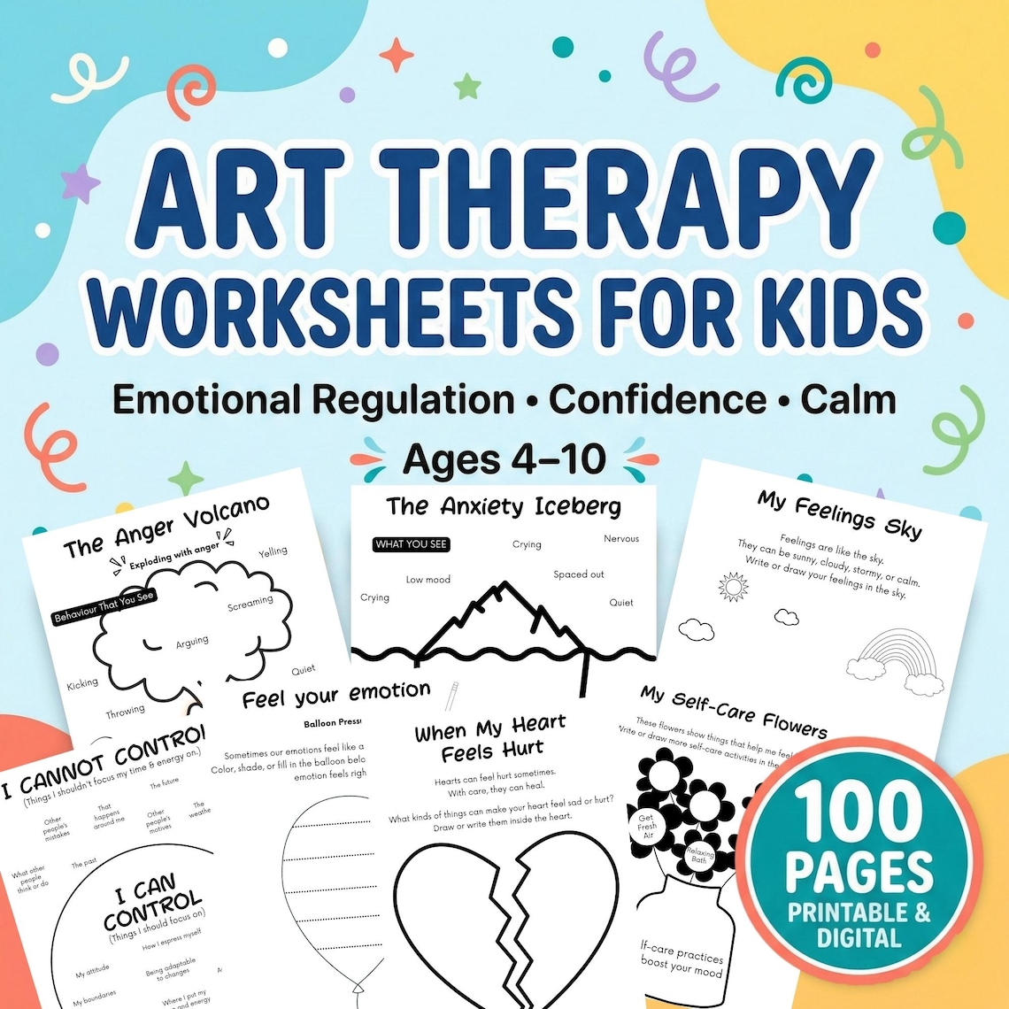 Art Therapy Worksheets for Kids - Child Therapy Workbook | 100+ Art ...