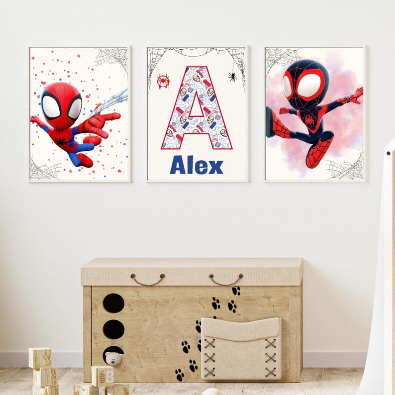 Personalized Spidey Poster, Set of 3 Spiderman Wall Art, Spidey Nursery ...