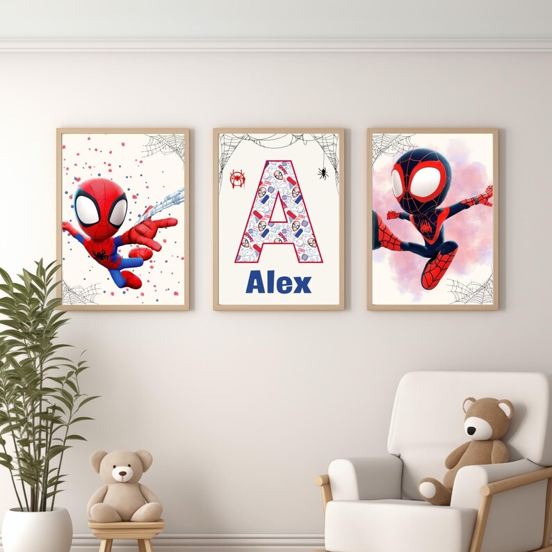 Personalized Spidey Poster, Set of 3 Spiderman Wall Art, Spidey Nursery ...