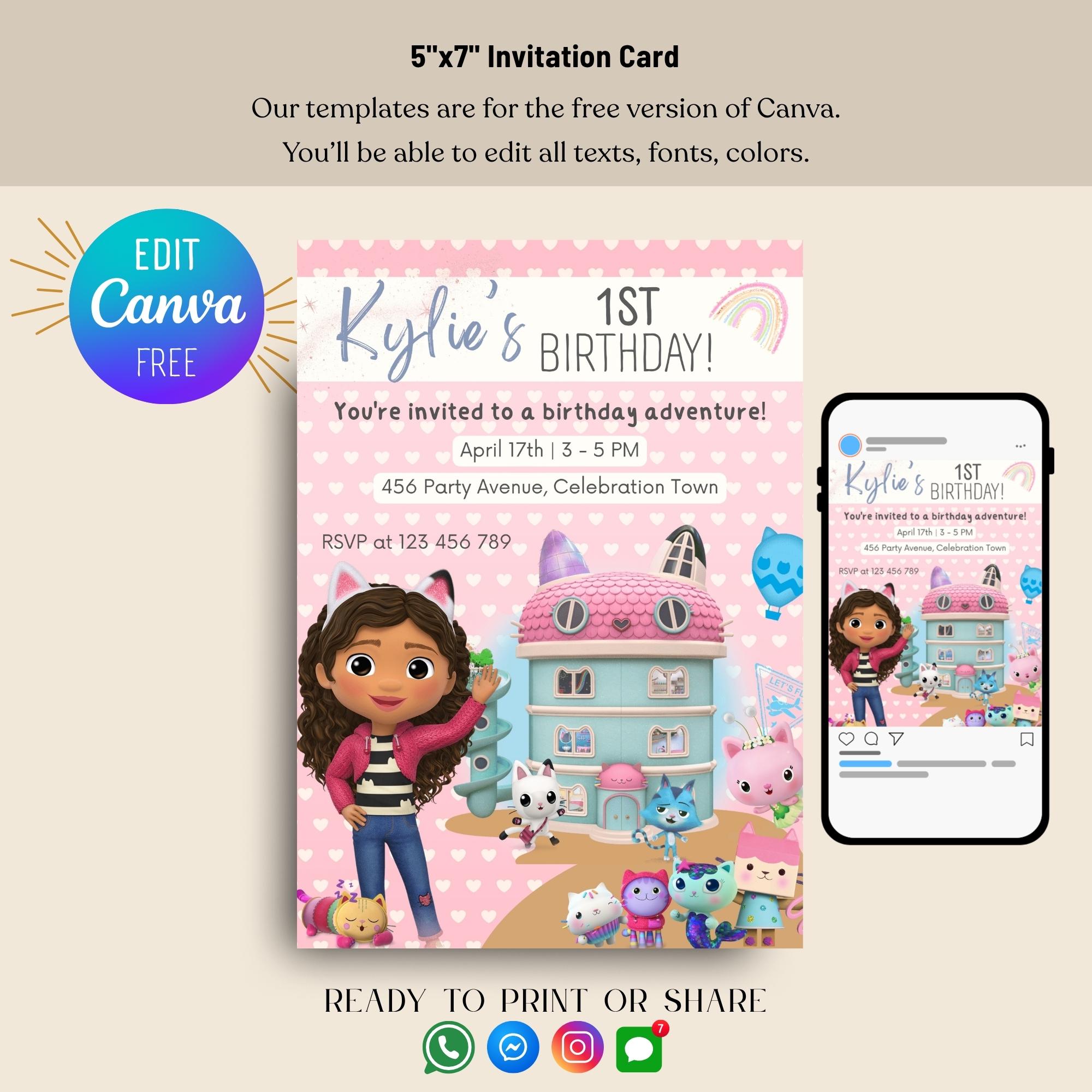 Editable Gabby's Dollhouse Birthday Invite, Gabby's Party Invitation ...