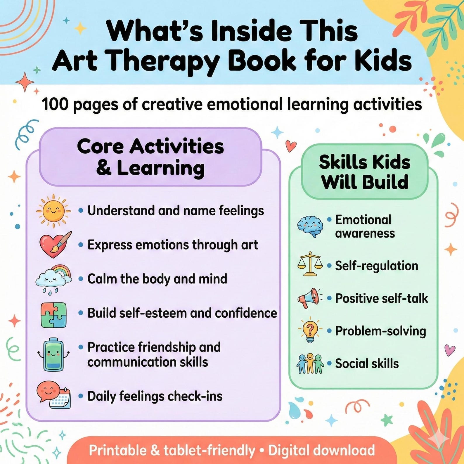 Art Therapy Worksheets for Kids - Child Therapy Workbook | 100+ Art ...
