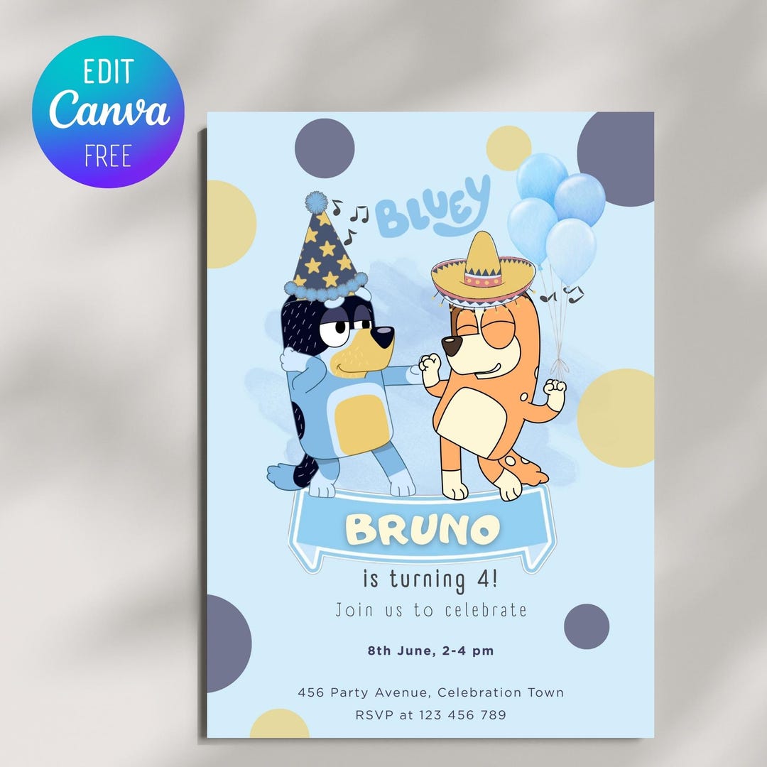 Editable Bluey Birthday Invitation, Digital Bluey Party Invite, Bluey ...