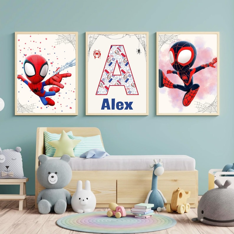 Personalized Spidey Poster, Set of 3 Spiderman Wall Art, Spidey Nursery ...