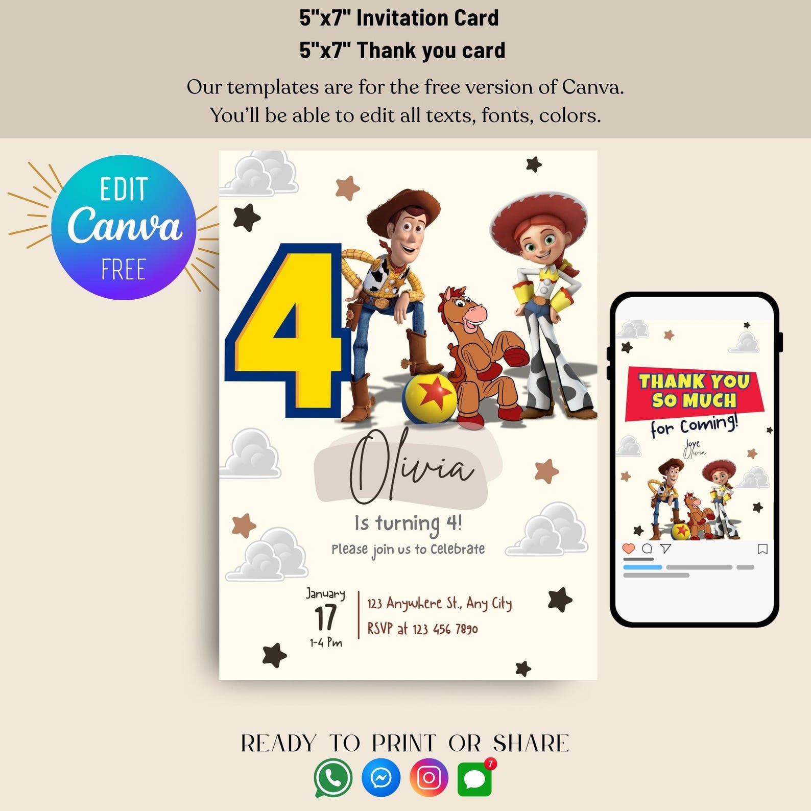 Editable Toy Story Birthday Invitation: Canva Template (instant ...