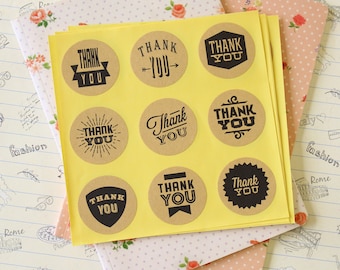 36 Round Thank You Kraft Seal Stickers, Wedding Favour Stickers, Thank ...