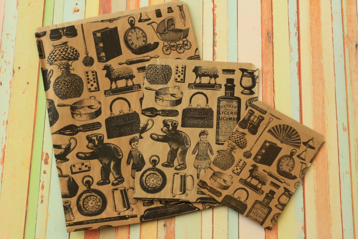 Large Victorian Life Print Kraft Brown Paper Bags - Etsy