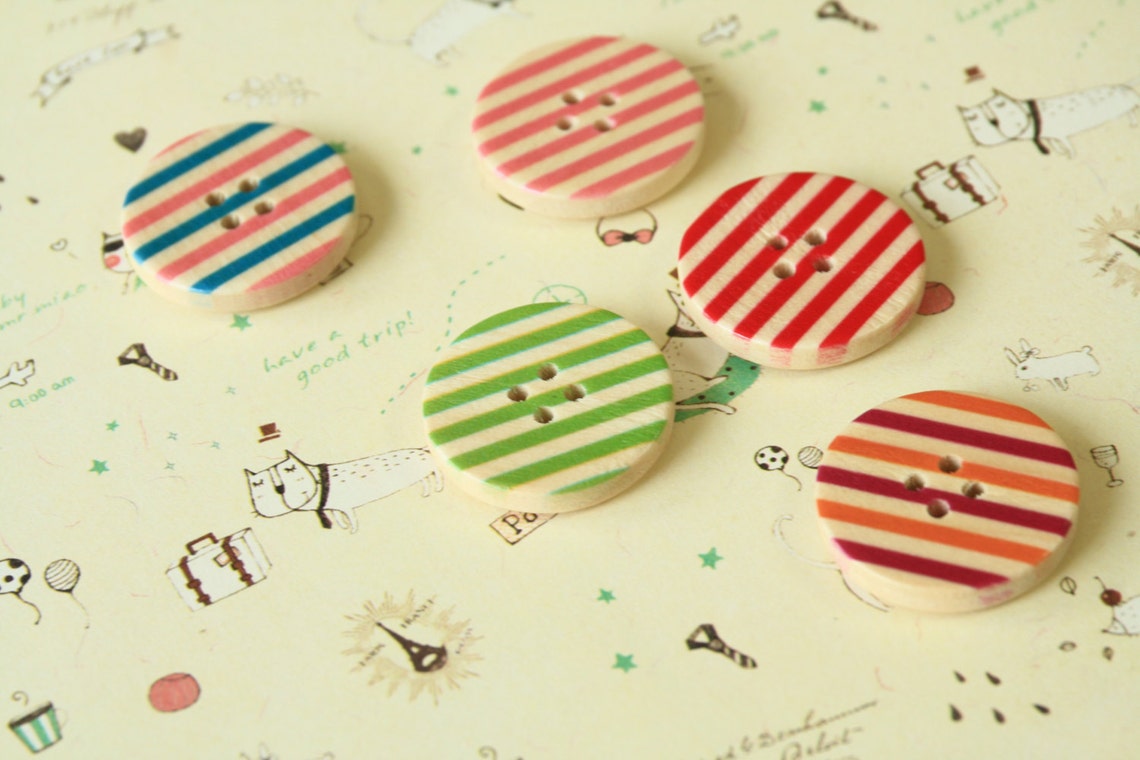 Set 1 BLUE & PINK Craft Ideas Stripe Printed Wood Round Buttons - Etsy