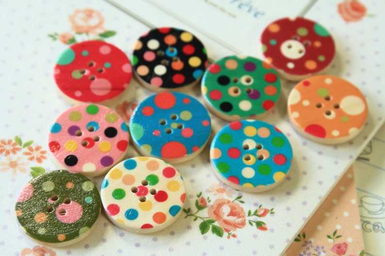 Set 8 RED Craft Ideas Dotty Printed Wood Round Buttons - Etsy