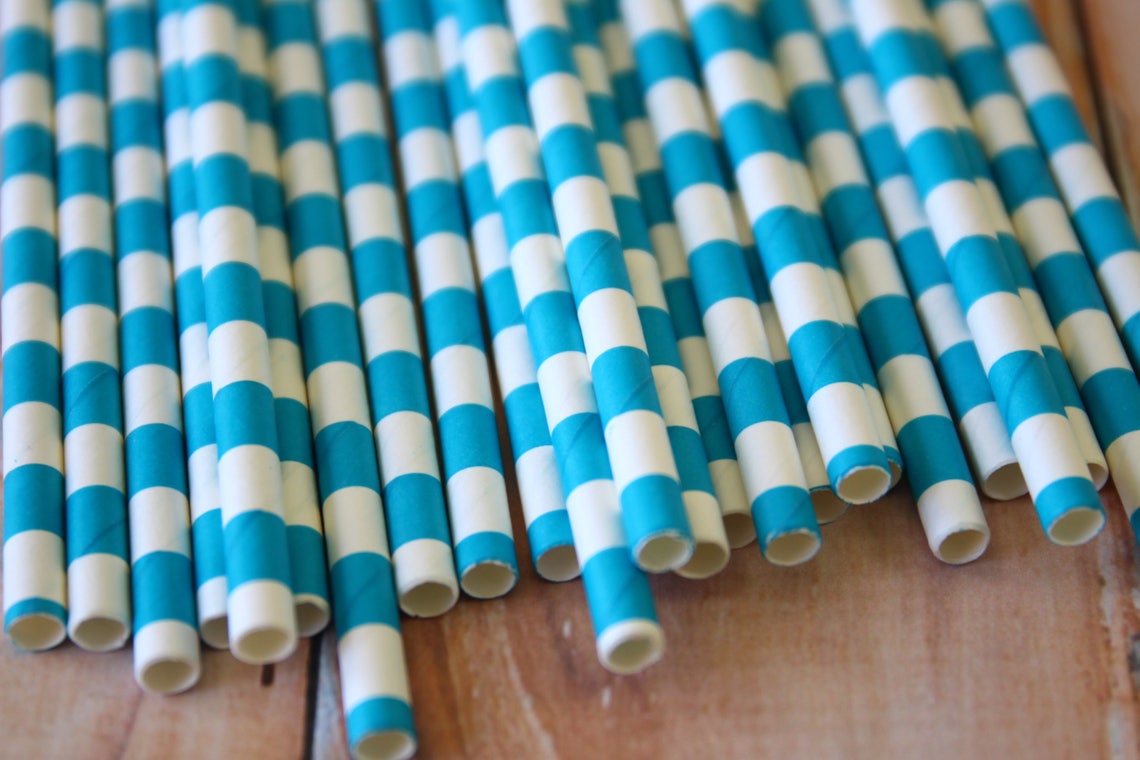 Dark Aqua Circle Stripe Paper Straws - Etsy