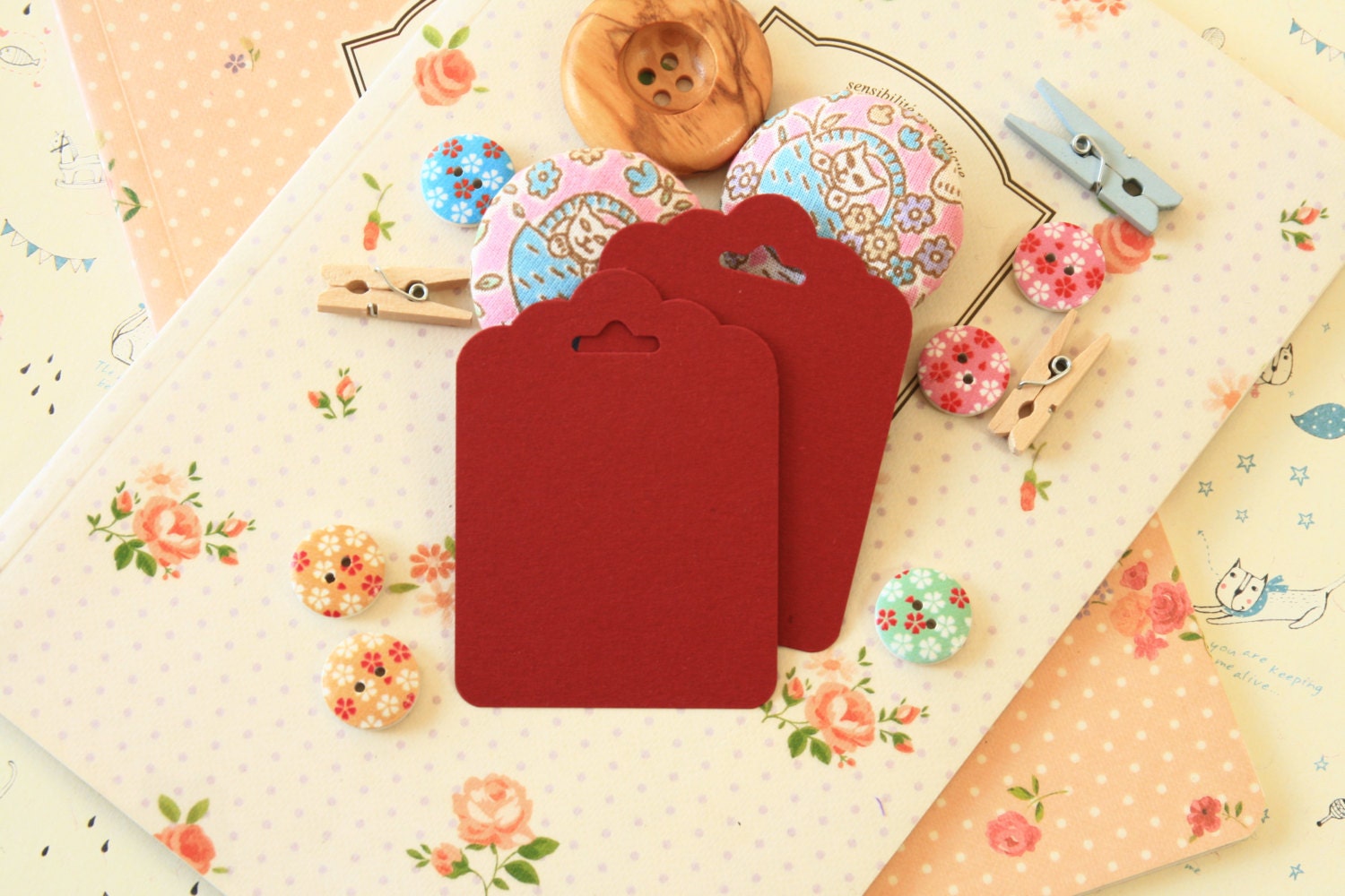 Burgundy Claret Dark Red Fancy Ornate Scallop Tags | Etsy