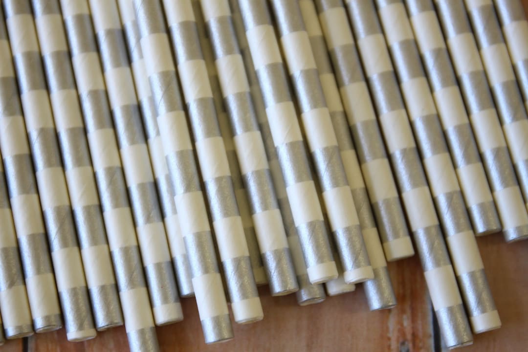 Metallic Silver Grey Circle Stripe Paper Straws - Etsy