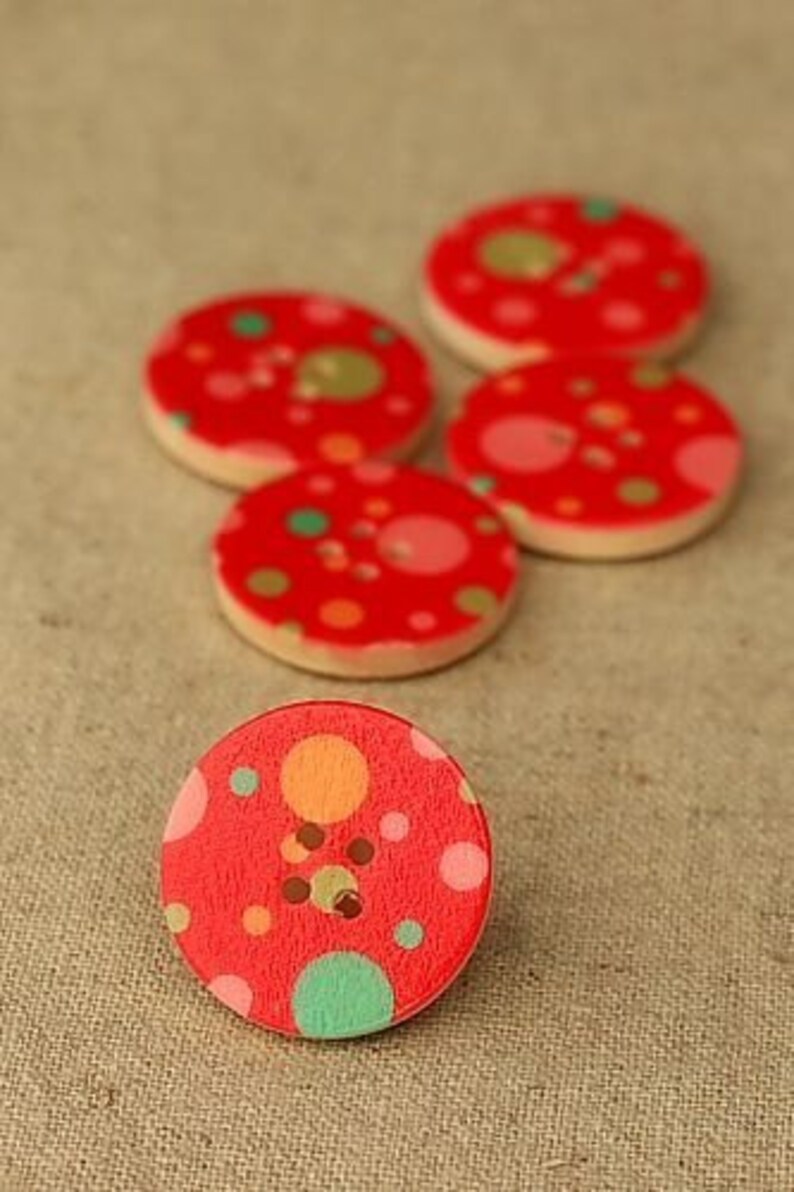 Set 8 RED Craft Ideas Dotty Printed Wood Round Buttons - Etsy
