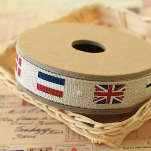 3m Decorative Country FLAGS Woven Cotton Linen Blended Sewing Tape ...