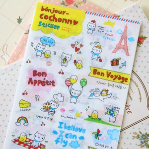 Bonjour Cochonn Cute Piggy and Chick Cartoon Stickers Ver 1 - Etsy