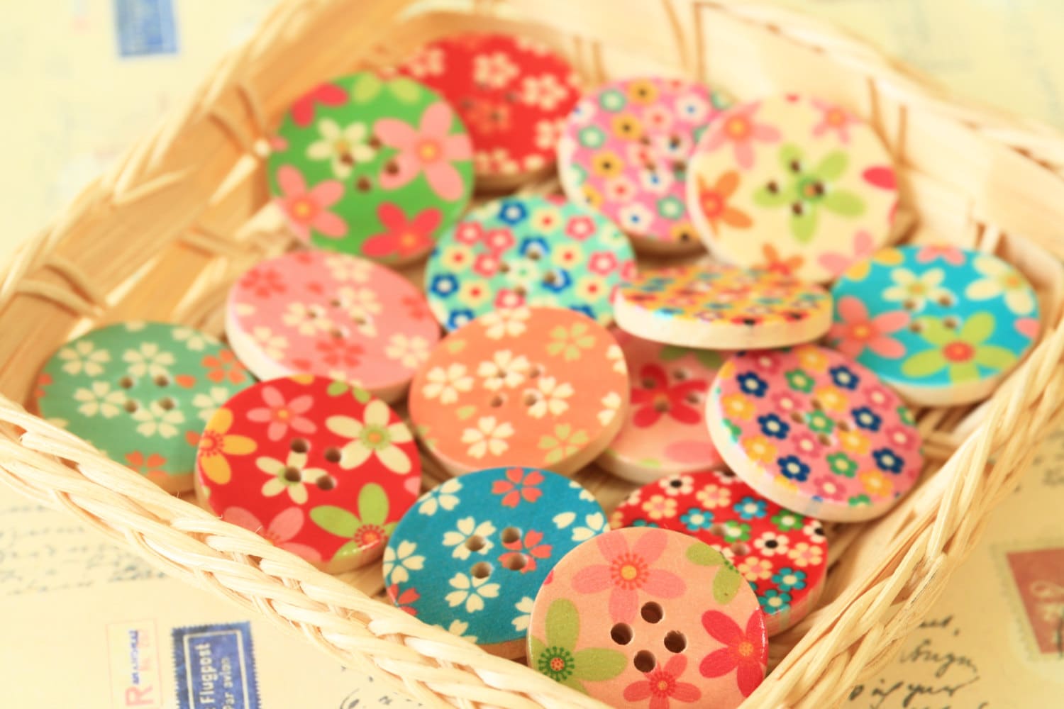 Set 7 PINK Craft Ideas Flower Printed Wood Round Buttons - Etsy