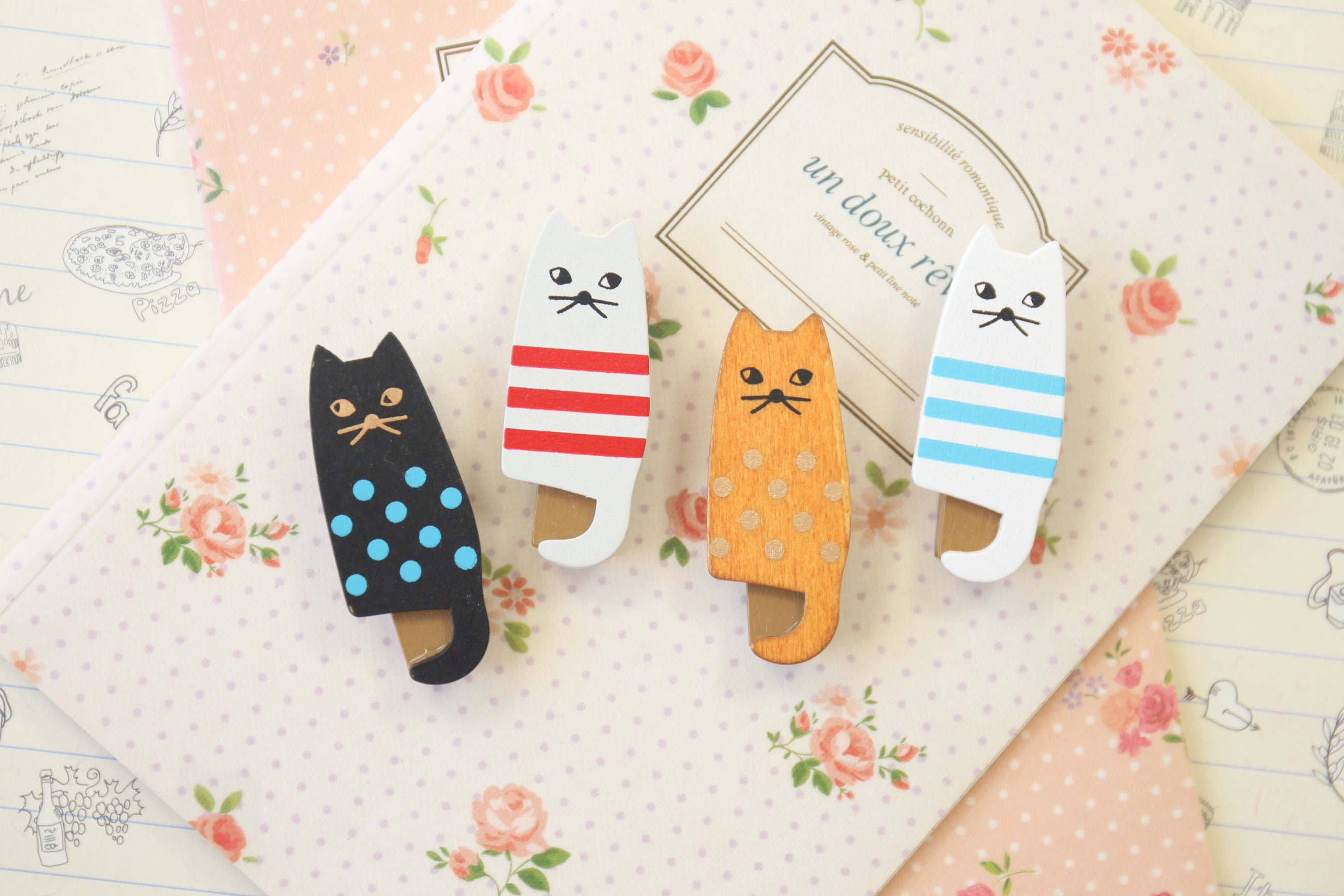 Miranda Cat Wooden Pegs Note Clips - Etsy UK