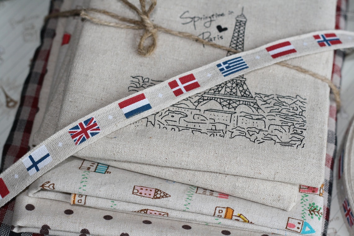 3m Decorative Country FLAGS Woven Cotton Linen Blended Sewing | Etsy