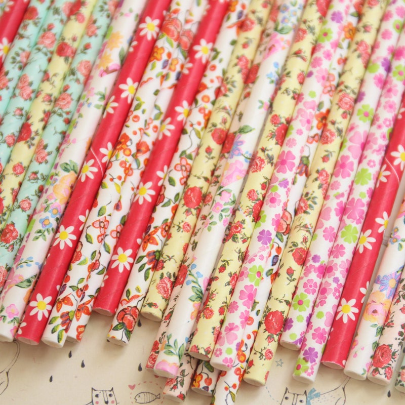 Floral Paper Straws - Etsy