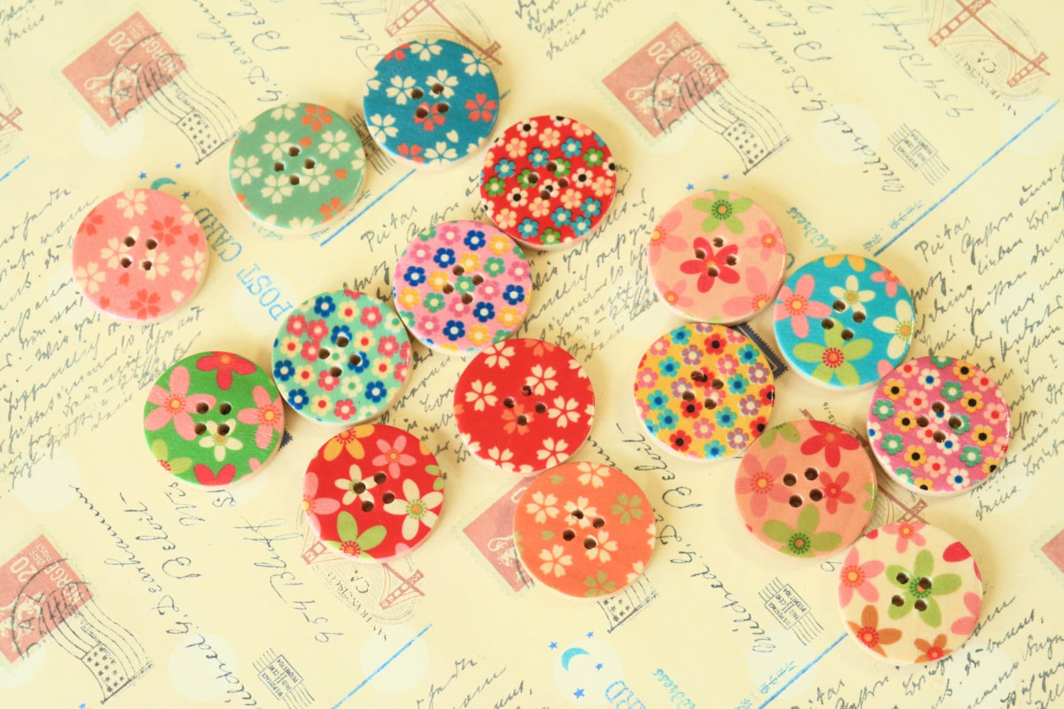 Set 5 LIGHT BLUE Craft Ideas Flower Printed Wood Round Buttons - Etsy